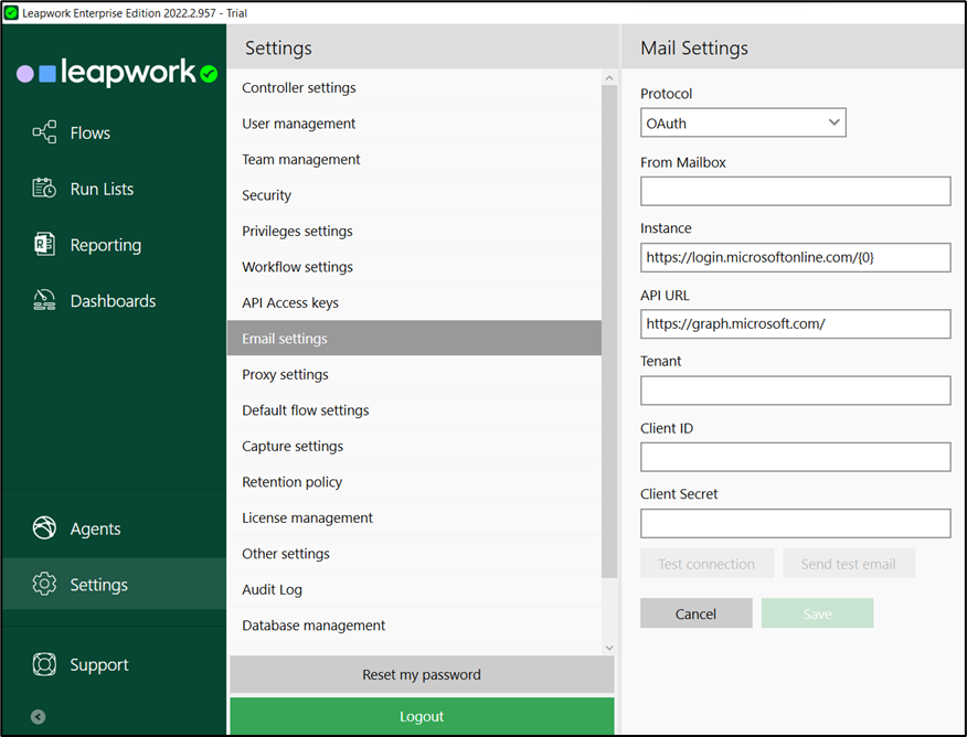 E-mail Settings | Leapwork Documentation