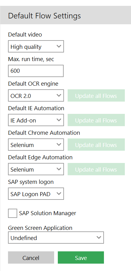 LEAPWORK Documentation: Default Flow Settings