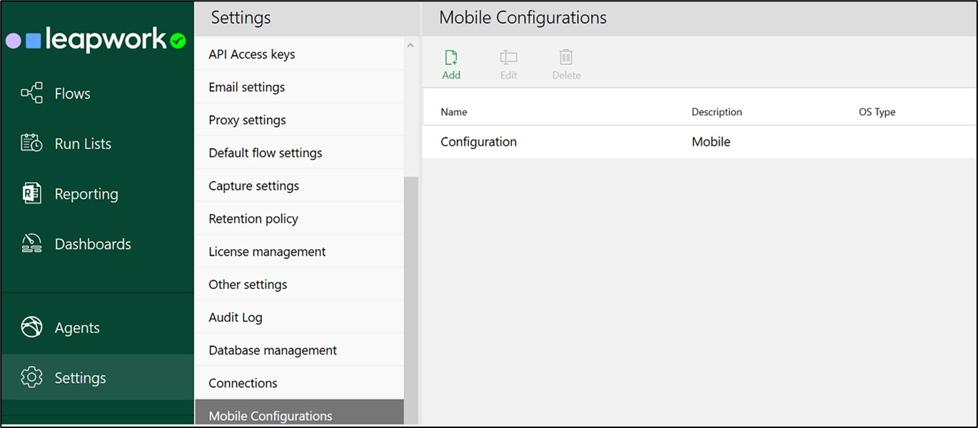 LEAPWORK Documentation: Mobile Configuration